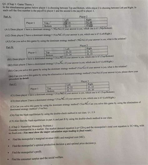 solved q1 chap 1 game theory in the simultaneous games