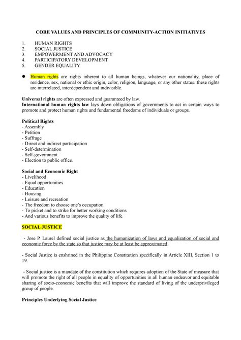Core Values And Principles Of Community Core Values And Principles Of