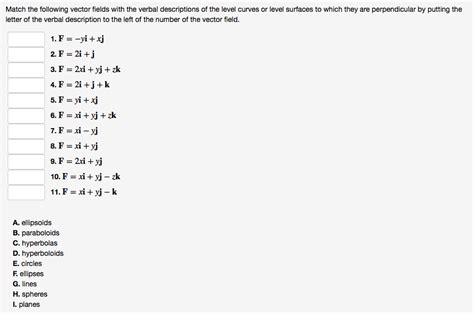 Solved Match The Following Vector Fields With The Verbal Chegg
