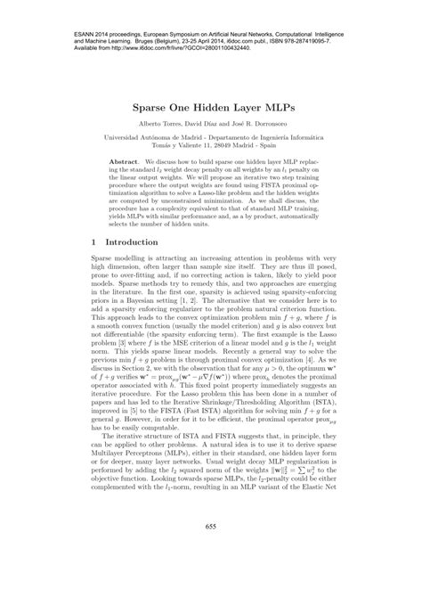 Pdf Sparse One Hidden Layer Mlps