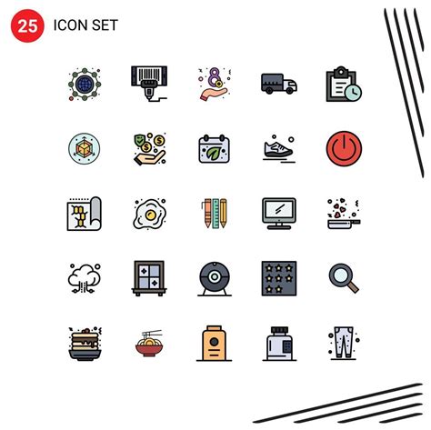 Mobile Interface Filled Line Flat Color Set Of 25 Pictograms Of Tasks Truck Shopping Transport