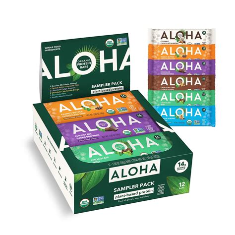 Aloha Plant Based Protein Bars Protein Bar Sampler Pack 14g Protein