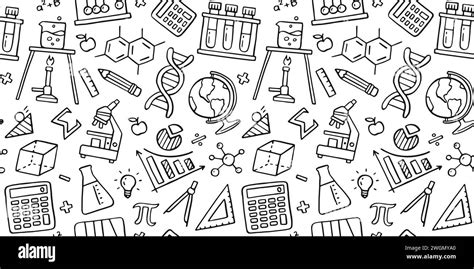 Education Doodle Seamless Pattern Science Line Hand Drawn Elements