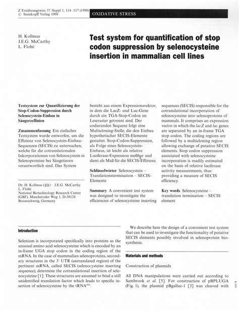Pdf Test System For Quantification Of Stop Codon Suppression By