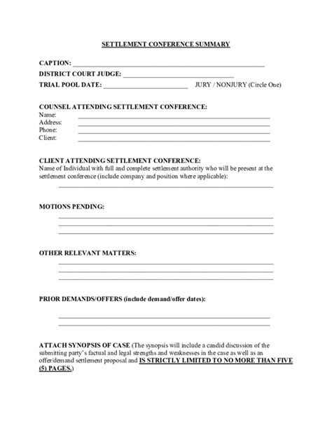 Fillable Online Settlement Conference Summary Fax Email Print Pdffiller