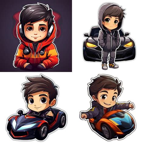 Premium Ai Image Cute Boy Sticker With His Vehicle