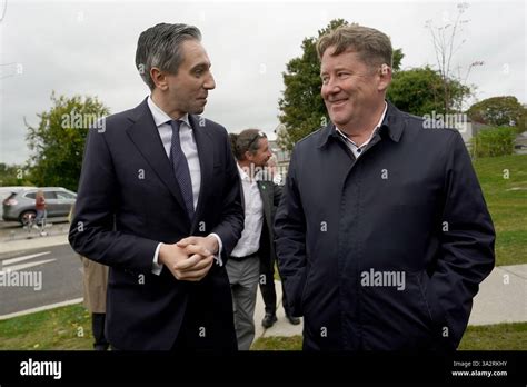 Taoiseach Simon Harris Left And Minister For Housing Darragh Obrien Arrive For The Official