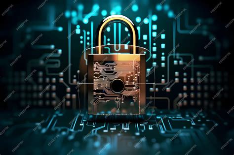 premium photo lock in the center of circuit pathways concept of data