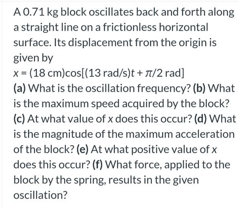 solved a 0 71kg ﻿block oscillates back and forth along a