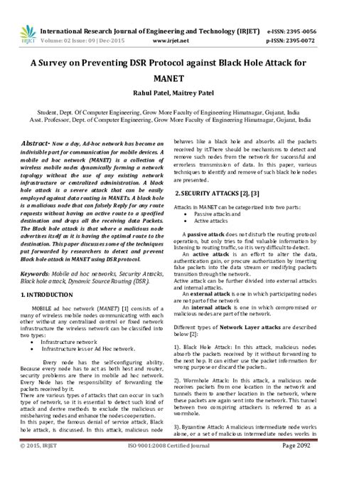 Pdf A Survey On Preventing Dsr Protocol Against Black Hole Attack For Manet
