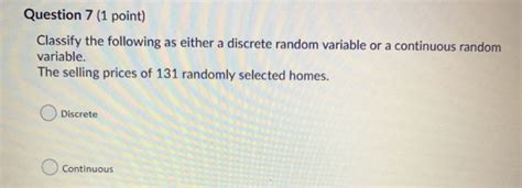 Solved Question 7 1 Point Classify The Following As Either