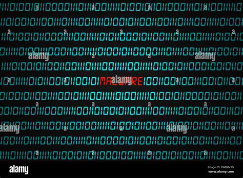 Red Word Malware Hidden In The Middle Of A Binary Code Sequence Stock