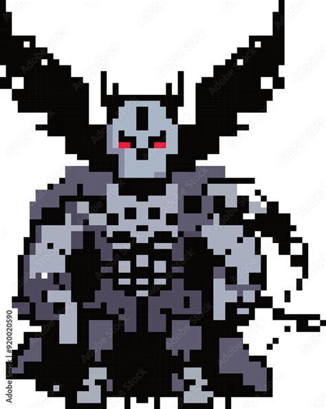 Pixelated Harbinger Of Doom A Menacing Horned Demon Rendered In