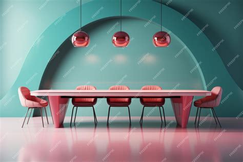 Mesa De Comedor Futurista Moderna Con Espacio Para Texto Y Pared En