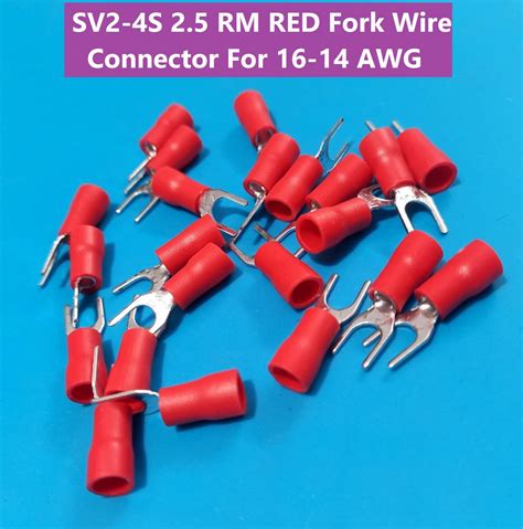 Sv2 4s 2 5 Rm Red Insulated Fork Wire Connector Terminal For 16 14 Awg Wire 2 4s U Type Crimp