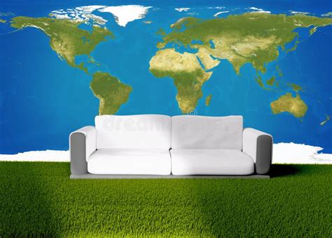 Couch Sofa On Green Grass 3d Illustration Elements Of This Image