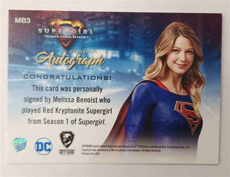 Supergirl Season 1 Mb3 Autograph Card Of Melissa Benoist As Kara