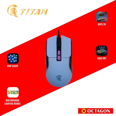 Titan Tmo 698 Usb Gaming Led Mouse 3600dpi Purple Black Octagon Computer Superstore