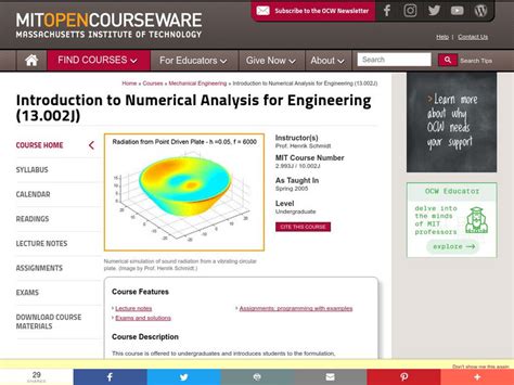 Mit Open Course Ware Introduction To Numerical Analysis For Engineering Online Course For 9th