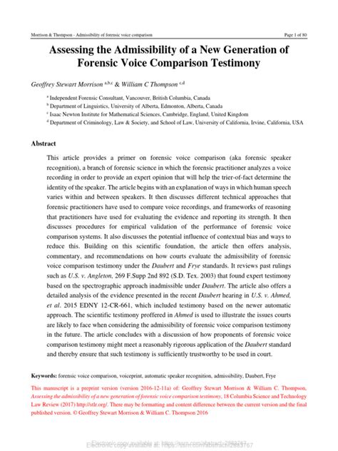 Morrison Thompson Assessing The Admissibility Of A New Generation Of Forensic Voice