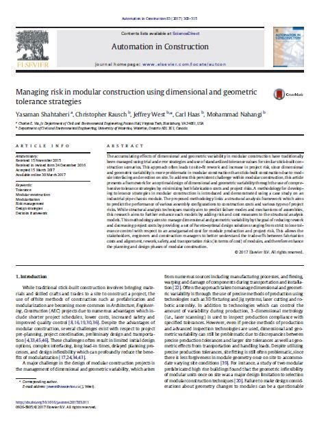 Managing Risk In Modular Construction Using Dimensional And Geometric Tolerance Strategies