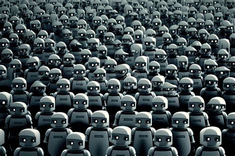 Robot Crowd In Rows Robot Army Created With Generative Ai Stock Illustration Illustration Of