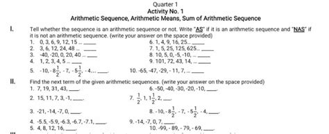 Arithmetic Sequence Problems I Determine If The Sequence Is Arithmetic