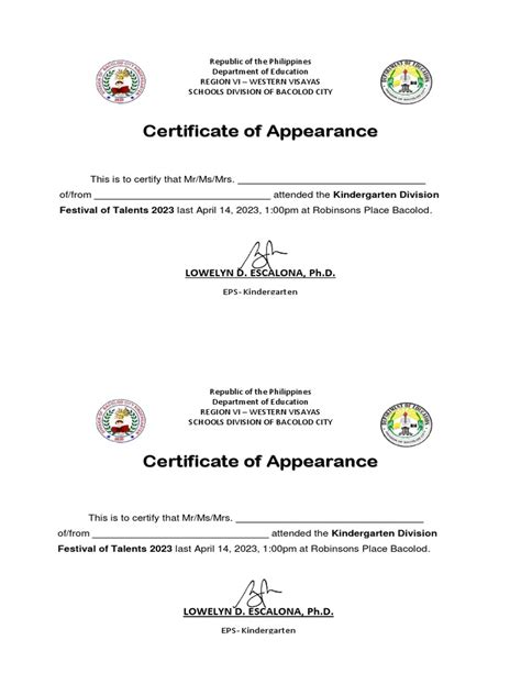 Certificate Of Appearance Pdf