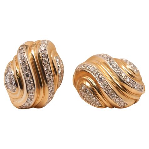Vintage 14k Yellow Gold Diamond Fancy Swirl Earrings For Sale At 1stdibs