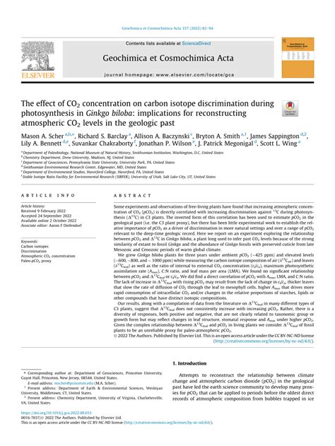 Pdf The Effect Of Co2 Concentration On Carbon Isotope Discrimination During Photosynthesis In