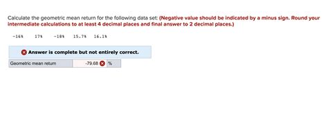 solved calculate the geometric mean return for the following