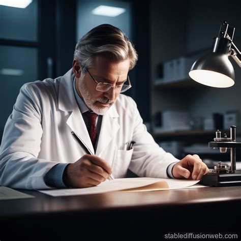 Scientist Studying With Papers And Magnifying Glass Stable Diffusion