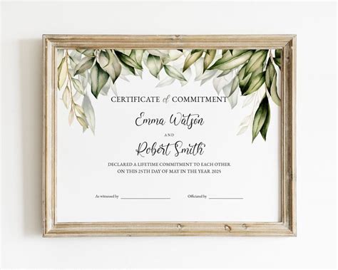 Certificate Of Commitment Editable Marriage Certificate Template Wedding T Certificate