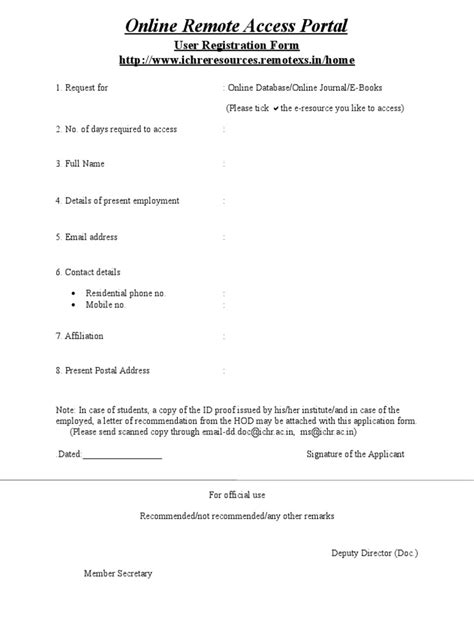 online remote access portal user registration form pdf