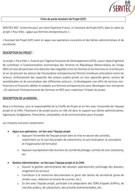 Offre Demploi Assistant De Projet