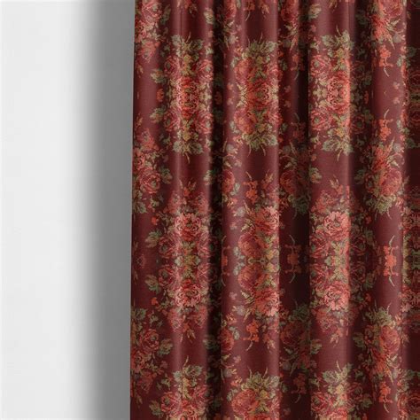 Kuala Collection Of Floral Pattern Heavyweight Chenille Burgundy Red