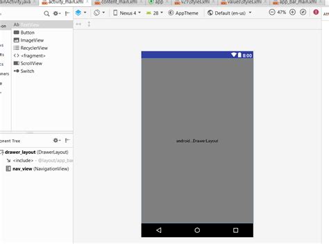 Navigation Drawer Template In Android Studio Doesn T Show Any Design In The Xml Files Stack