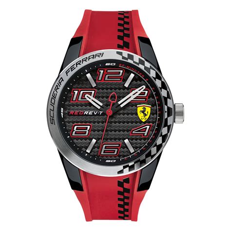 Ferrari Watch With Black Stainless Steel And Red Rubber Strap 0830338