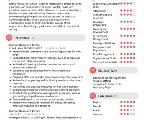 Human Resource Intern Cv Example In 2026 Resumekraft