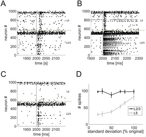 propagation of transient input a raster plot of the spike times in