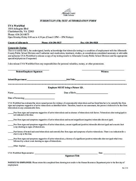 Fillable Online Tuberculin Tb Test Authorization Form Fax Email Print