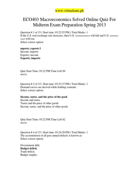 Eco403 Midterm 2013 Solved By Mishal Iqbal Download Free Pdf Inflation Government Budget