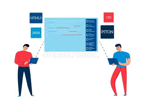 programmers submitting code composition stock illustration