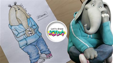 Meena Elephant From Sing Movie Easy Drawing How To Draw Elephant
