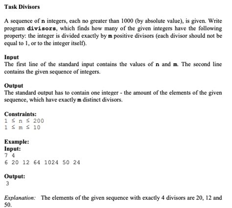 Solved Task Divisors A Sequence Of N Integers Each No Chegg