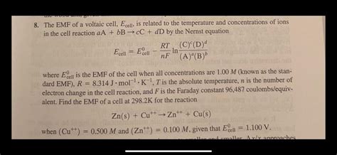 Solved 8 The Emf Of A Voltaic Cell Ecell Is Related To