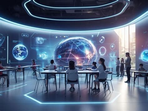 Premium Ai Image A Futuristic Classroom Holographic Display Virtual Reality Integrated Into