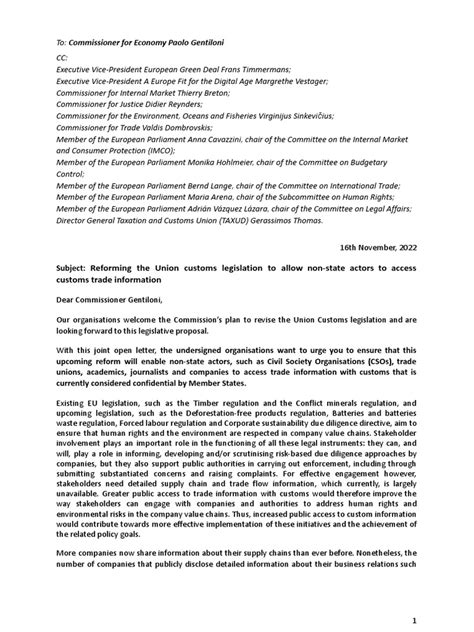 2022 Nov Letter Access To Customs Trade Information Open Cso Letter