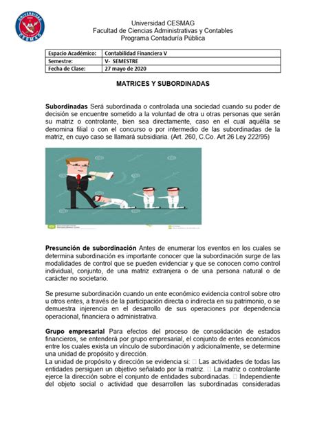 guia matrices y subordinadas pdf contabilidad subsidiario