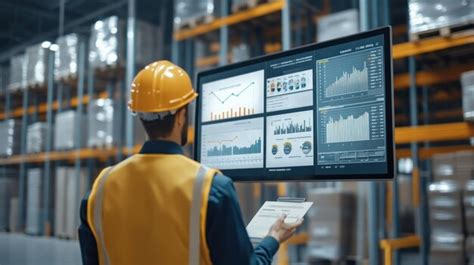 Warehouse Worker Analyzing Data On A Large Monitor Premium Ai Generated Image